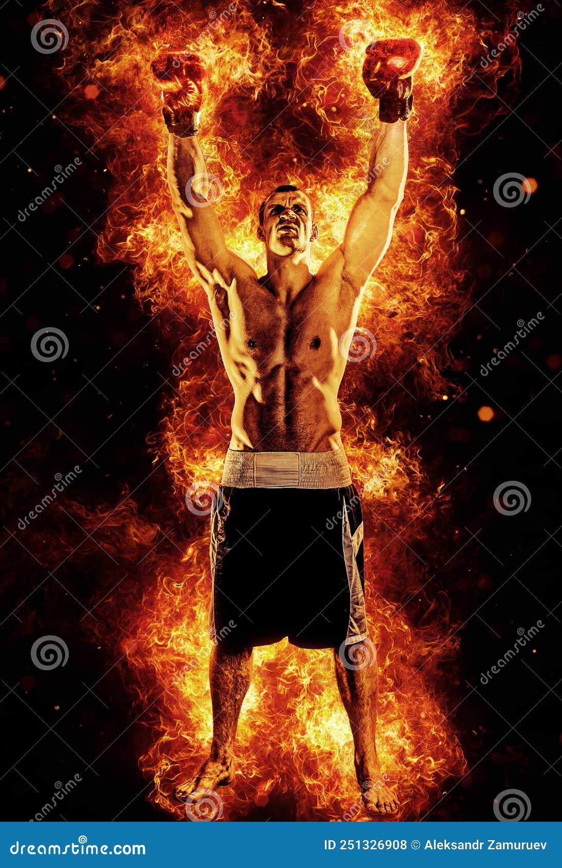 Fighter Man in Fire. Sport Advertising Stock Photo - Image of fight ...