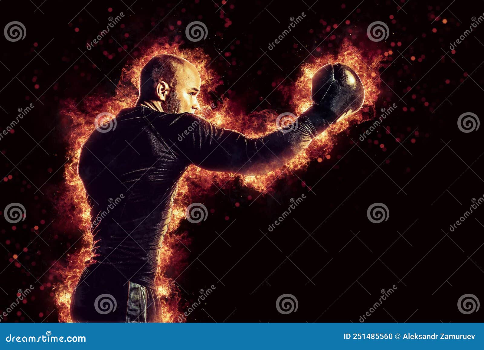 Fighter Man in Fire. Sport Advertising Stock Photo - Image of athletic ...