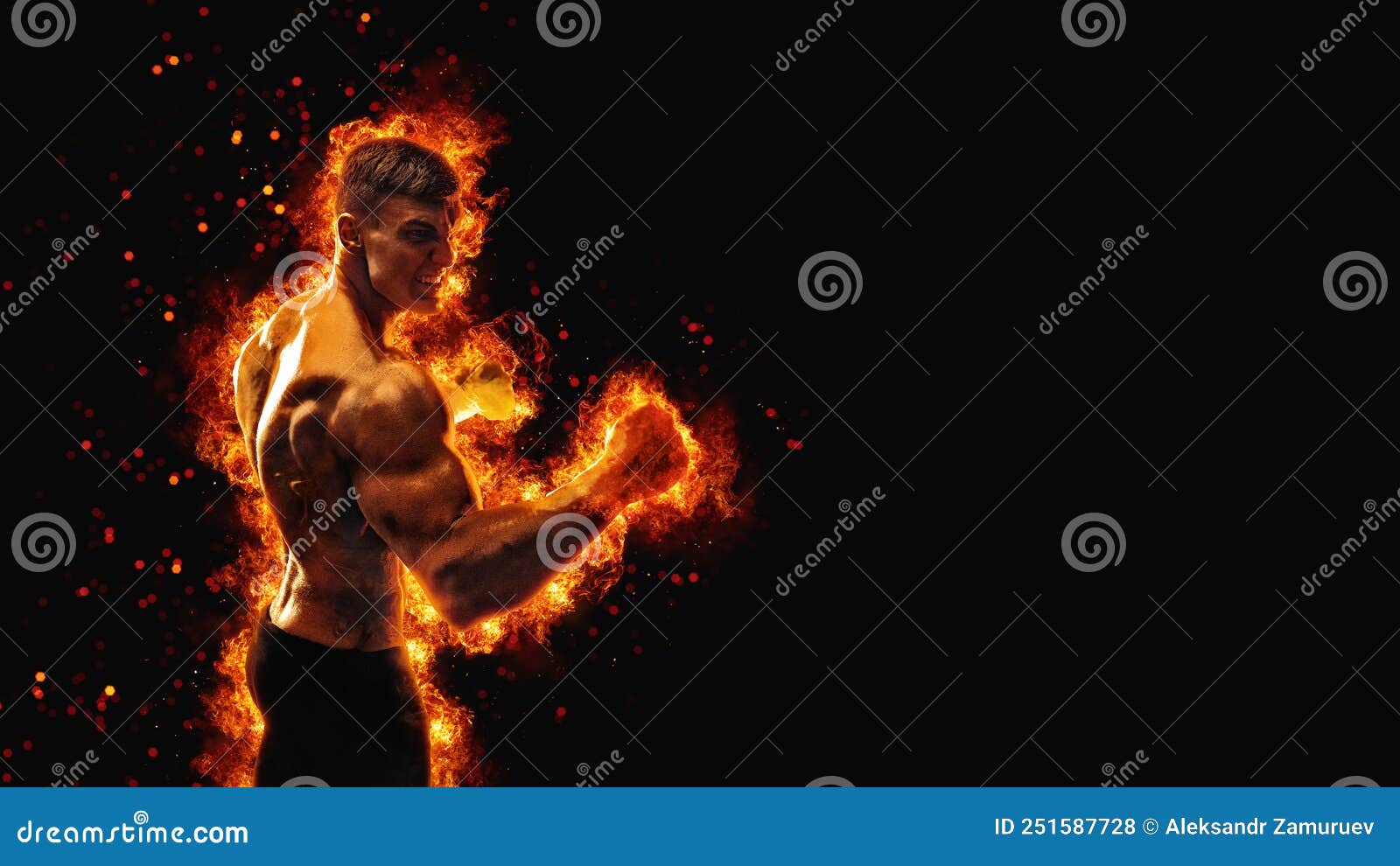 Fighter Man Punching in Fire Stock Photo - Image of boxing, boxer ...