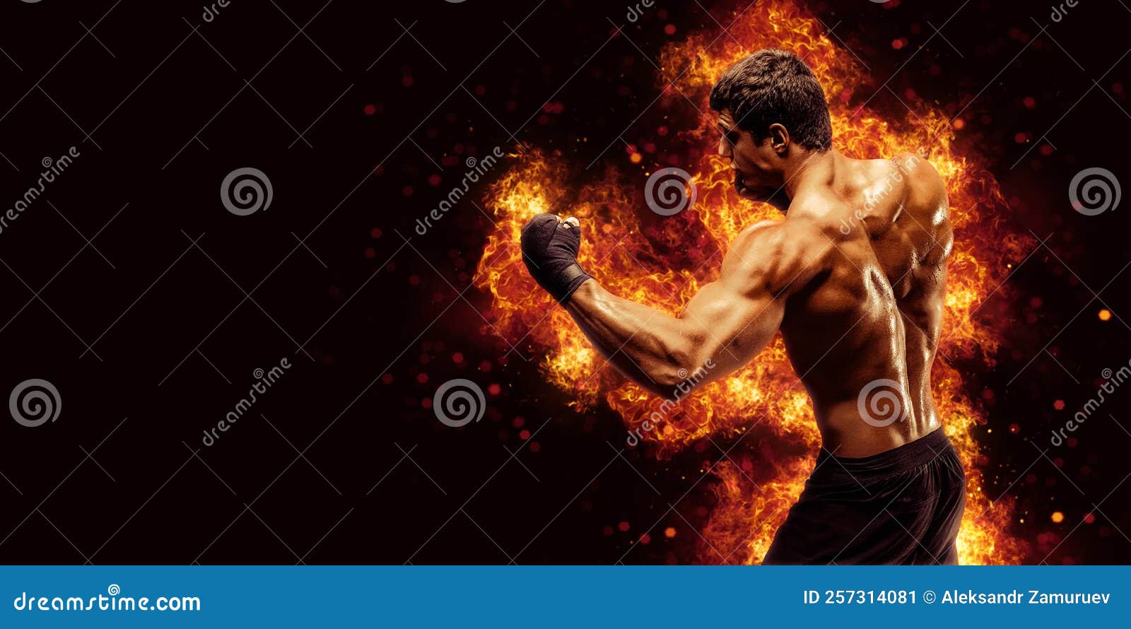 Fighter Man Punching in Fire Stock Image - Image of conscious, muscle ...