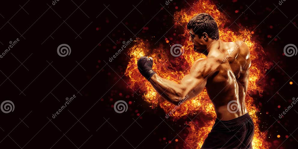 Fighter Man Punching in Fire Stock Image - Image of conscious, muscle ...