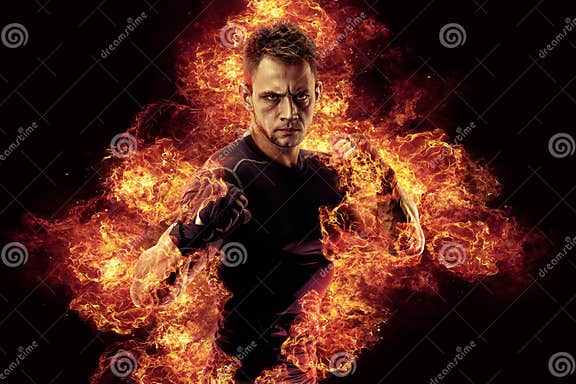 Fighter Man Punching in Fire Stock Photo - Image of muay, kickbox ...