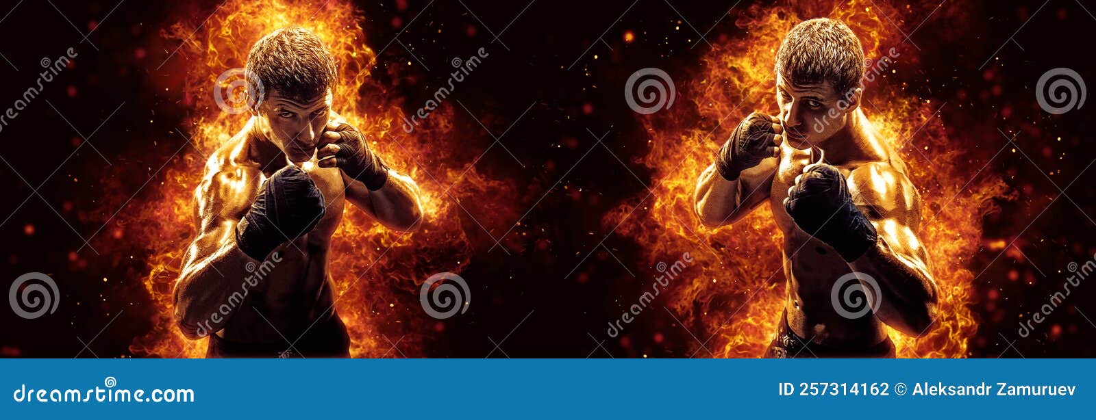 Fighter Man Punching in Fire Stock Photo - Image of athlete, boxer ...