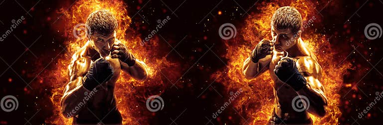 Fighter Man Punching in Fire Stock Photo - Image of athlete, boxer ...