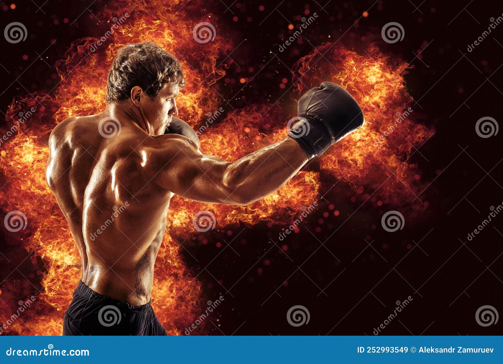 Fighter Man Punching in Fire. MMA Fighter Stock Image - Image of ...