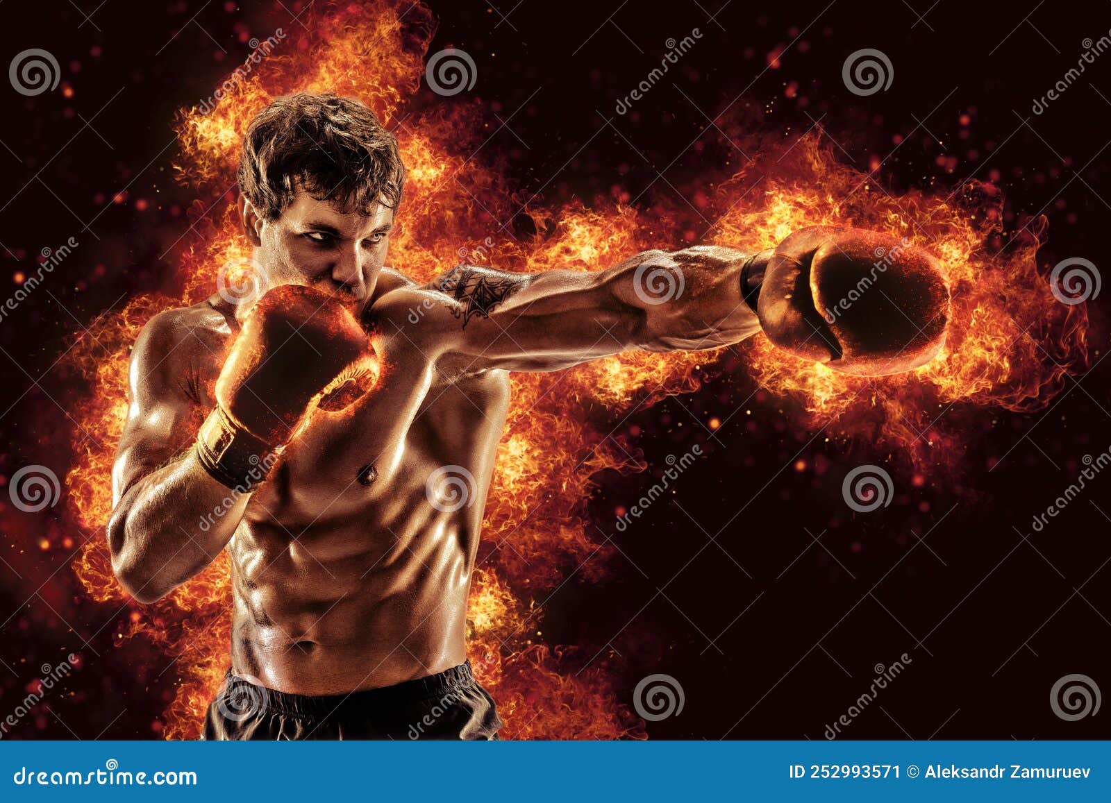 Fighter Man Punching in Fire. MMA Fighter Stock Image - Image of fire ...