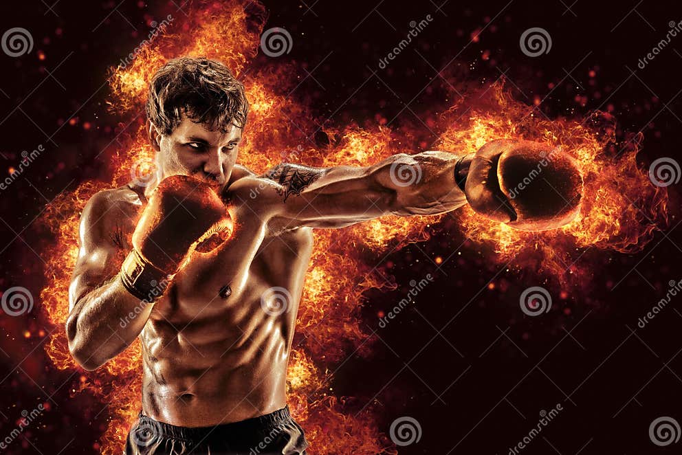 Fighter Man Punching in Fire. MMA Fighter Stock Image - Image of fire ...