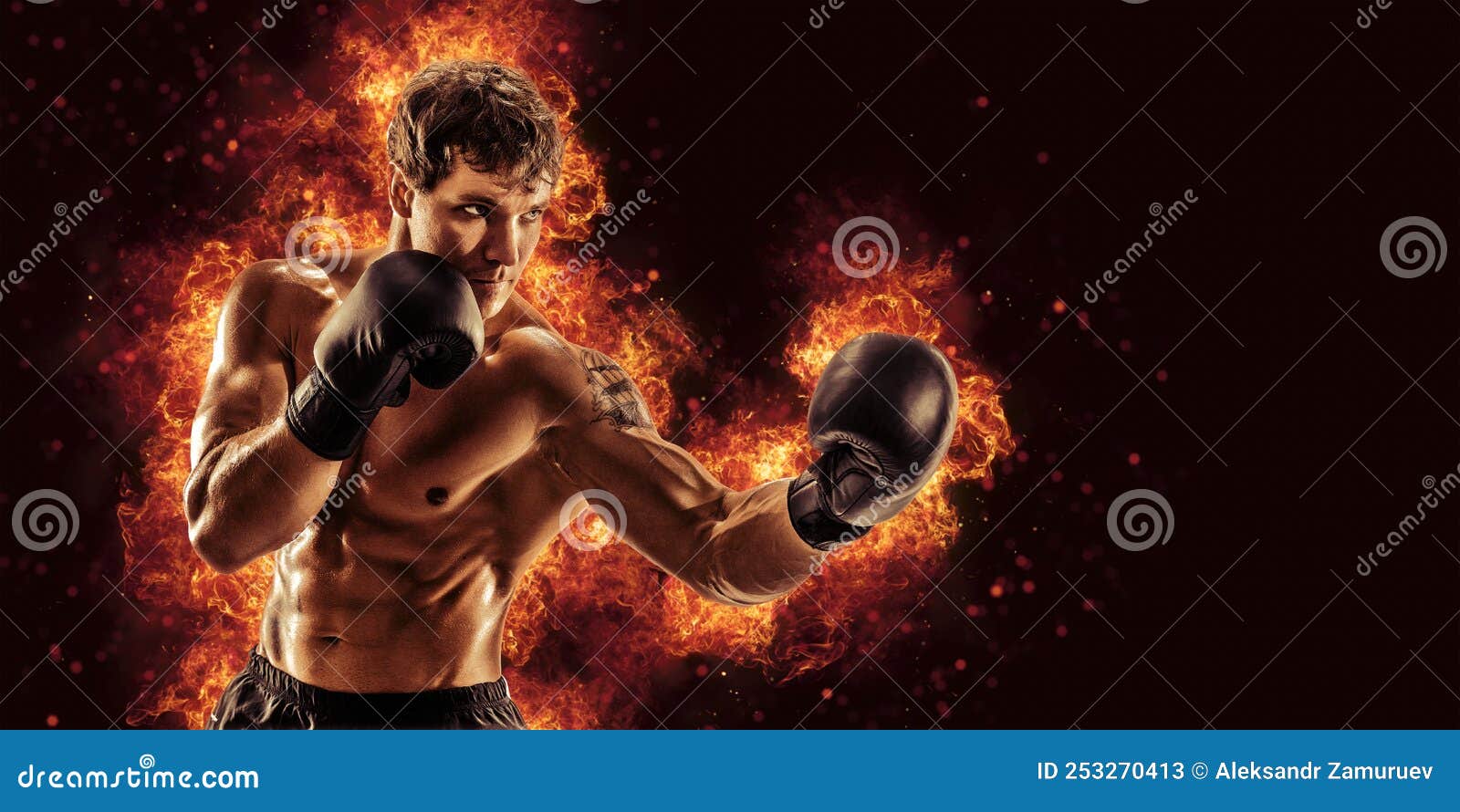 Fighter Man Punching in Fire. MMA Fighter Stock Image - Image of person ...