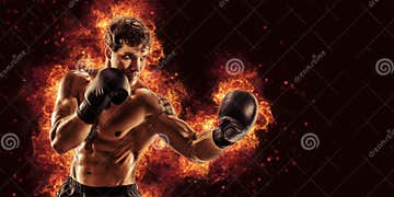 Fighter Man Punching in Fire. MMA Fighter Stock Image - Image of person ...