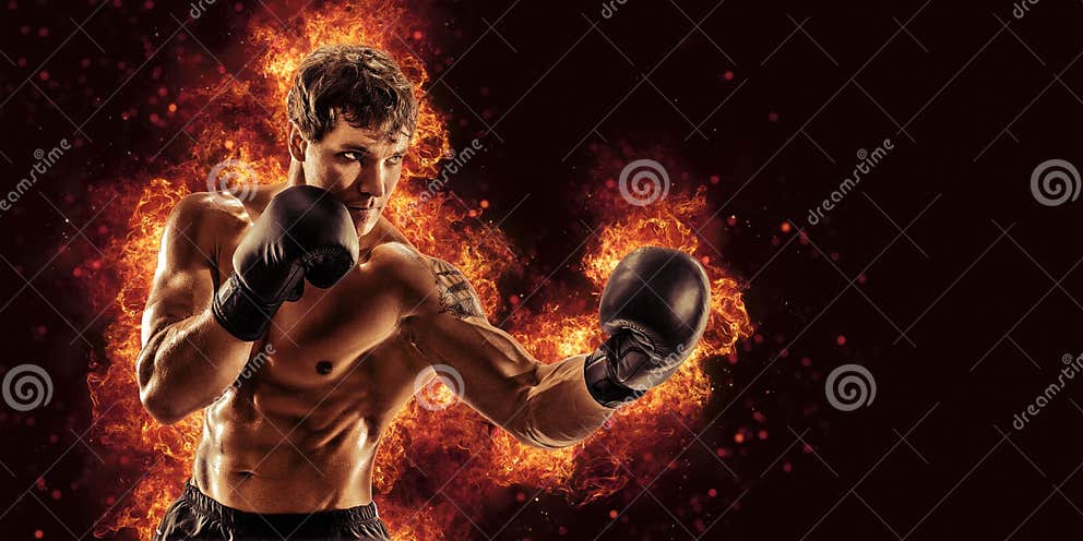 Fighter Man Punching in Fire. MMA Fighter Stock Image - Image of person ...