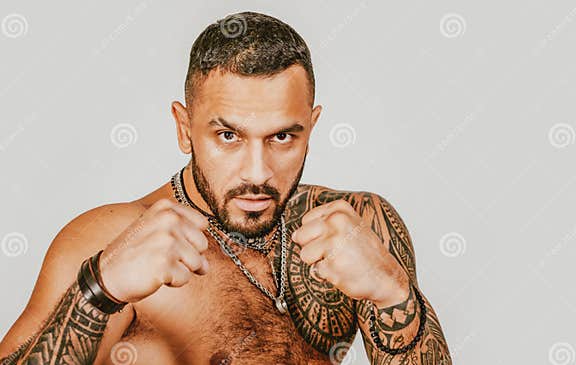 Fighter Man, Warrior. Man with Fight Gesture. Stock Image - Image of ...