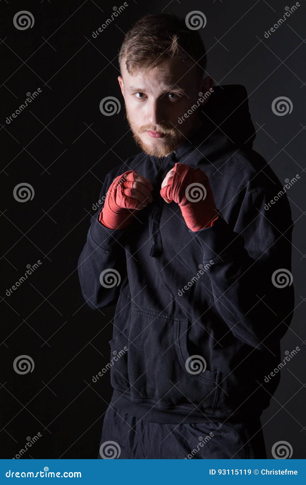 Fighter Man Wearing Black Tracksuit Stock Image - Image of fist, power ...