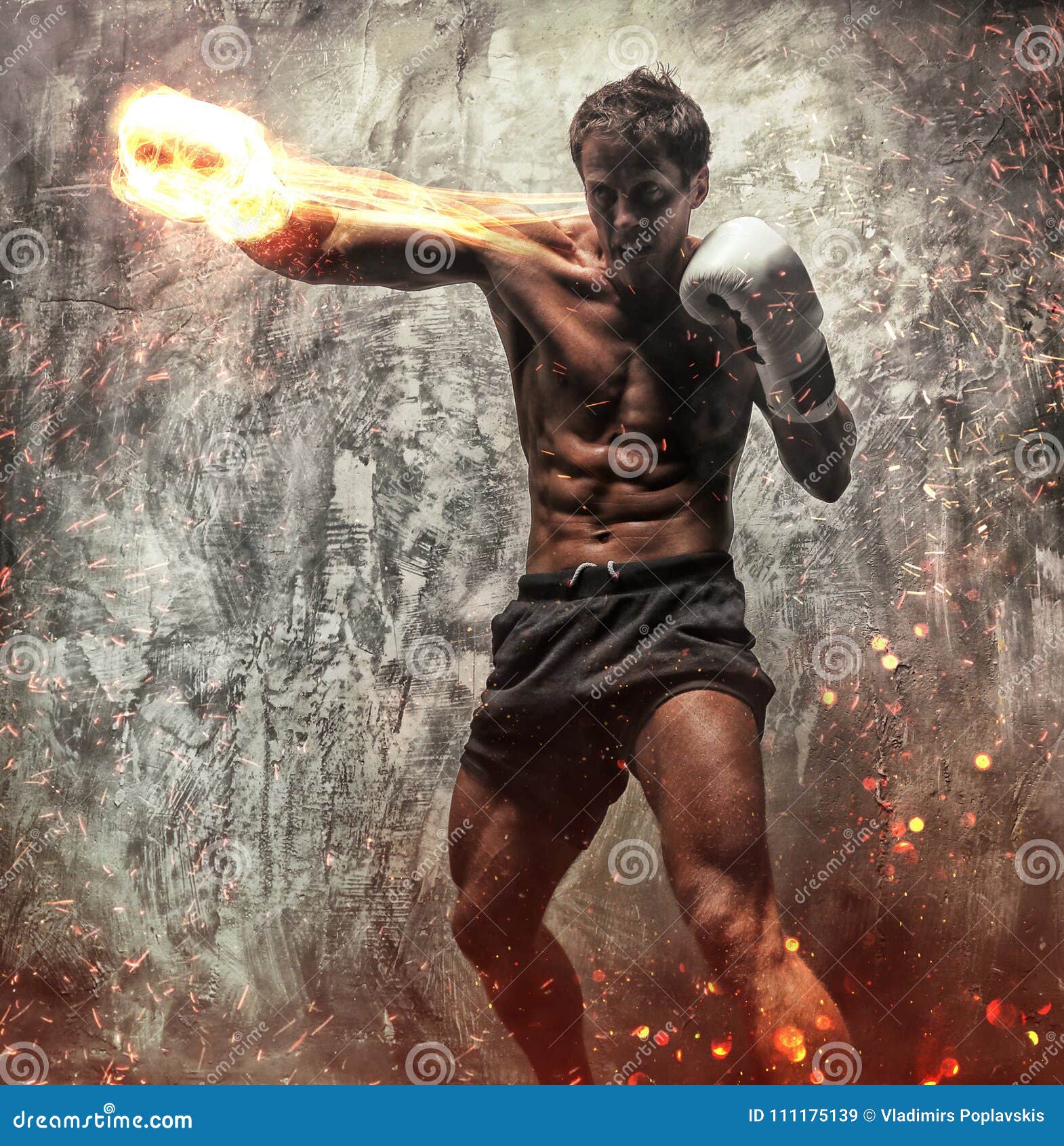 Fighter with Naked Torso Poses in Studio. Stock Image - Image of ...