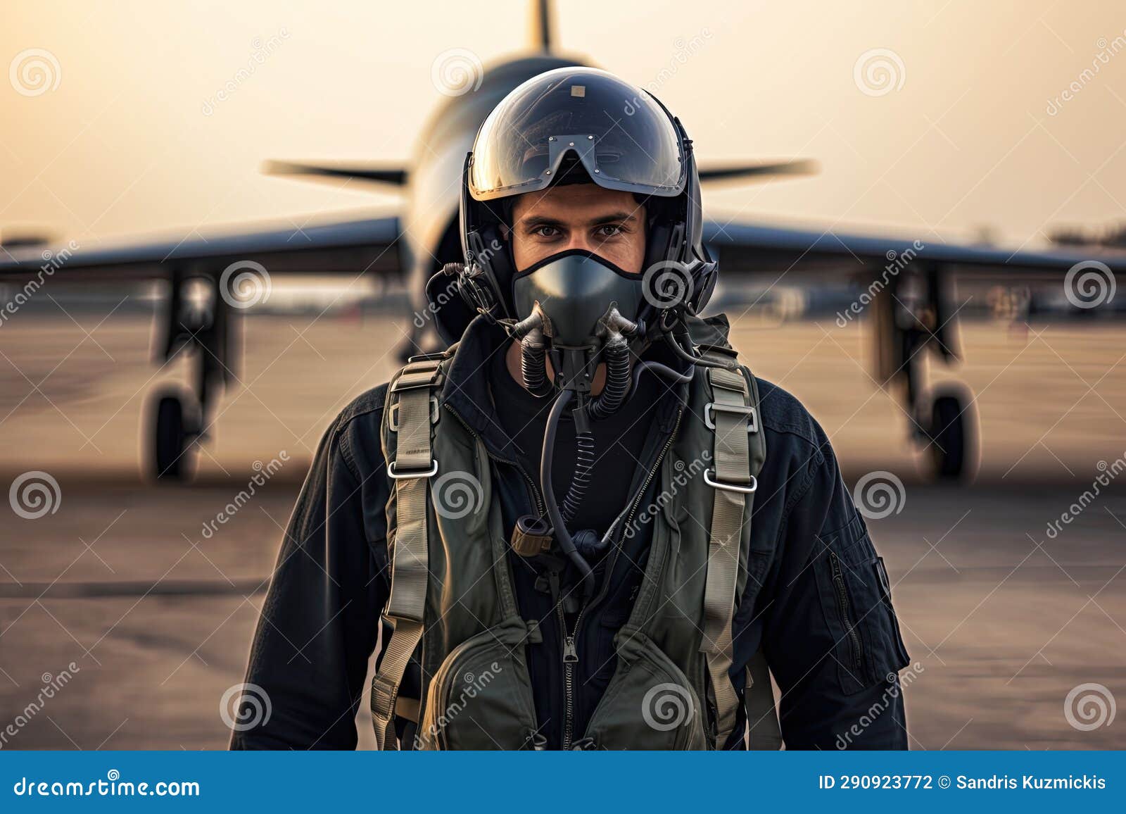 Fighter Pilot at Airfield Wearing Mask and Helmet. Generative AI Stock ...