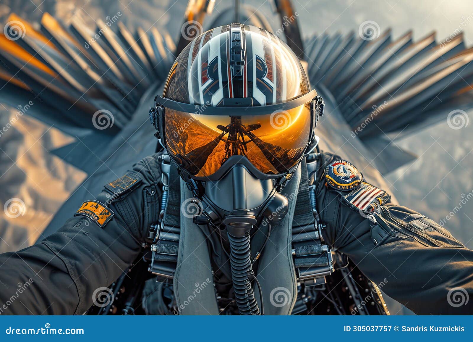Fighter Pilot from the Front in Flight. Generative AI Stock ...