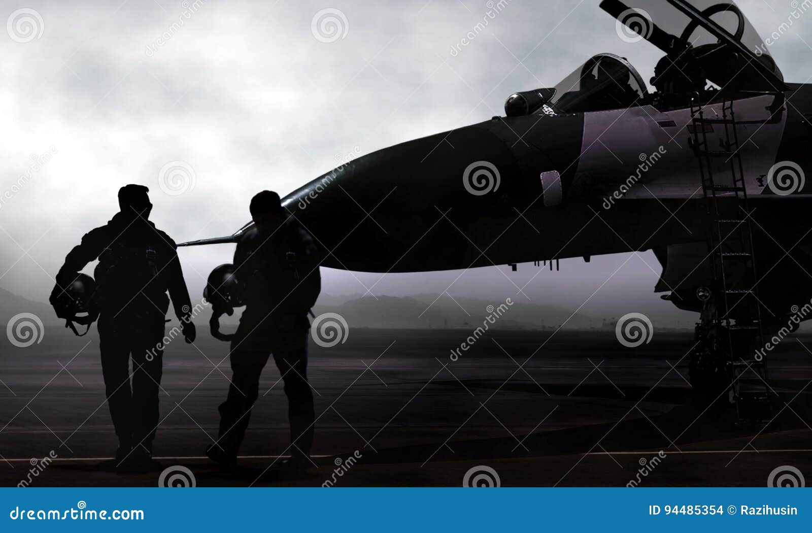 Fighter Pilot and Jet on Military Airbase at Dawn Stock Photo - Image ...