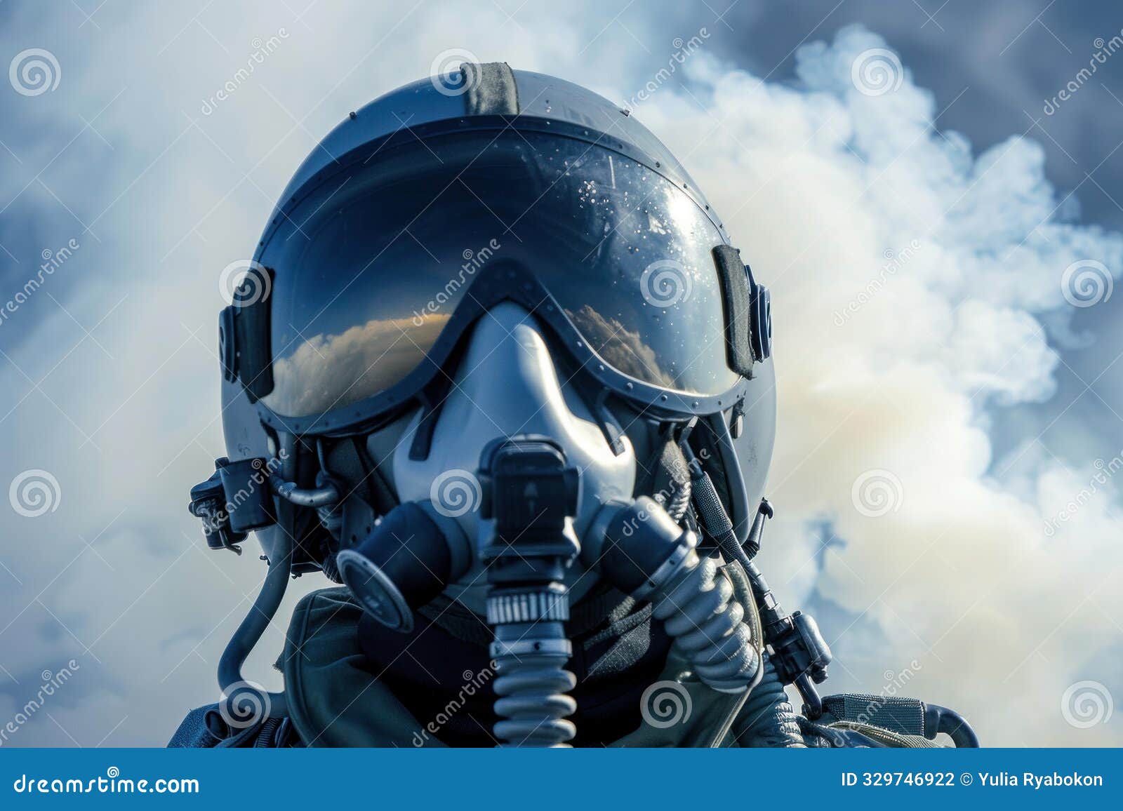 Fighter Pilot Wearing Helmet and Oxygen Mask with Smoke in Background ...
