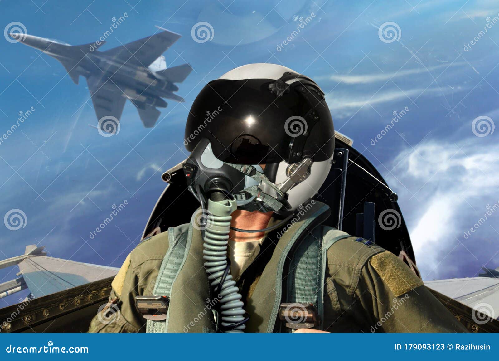 Fighter Pilots Cockpit View Under Cloudy Blue Sky Stock Image - Image ...