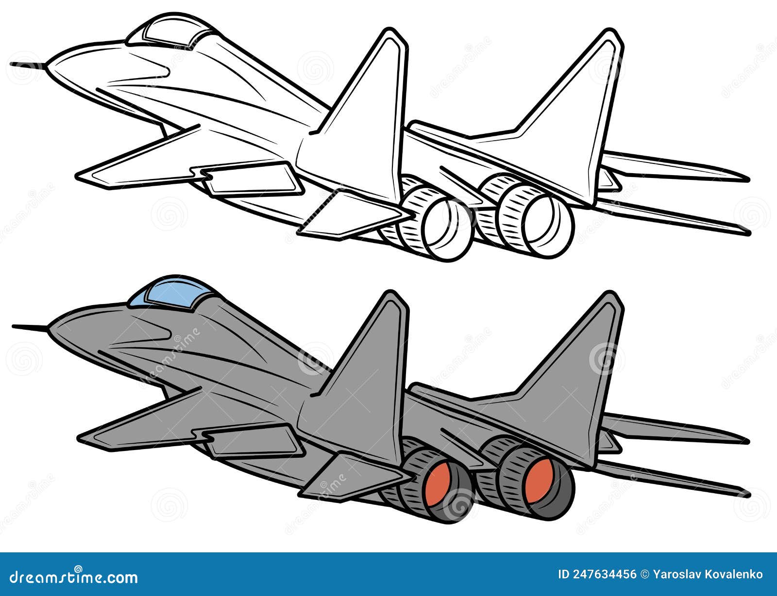 Fighter Plane Coloring Book. Airplane Drawing for Coloring for Kids and ...