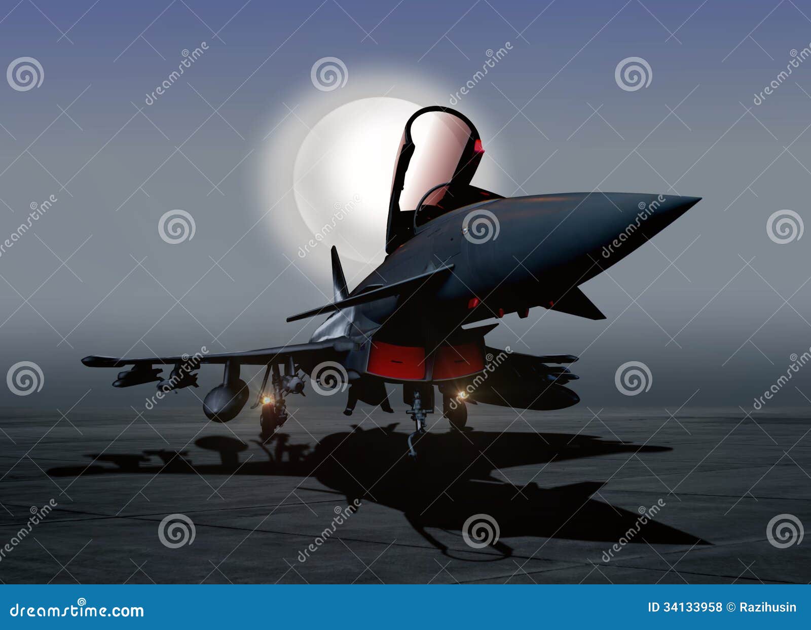 Fighter Plane on the Ground at Night Stock Illustration - Illustration ...