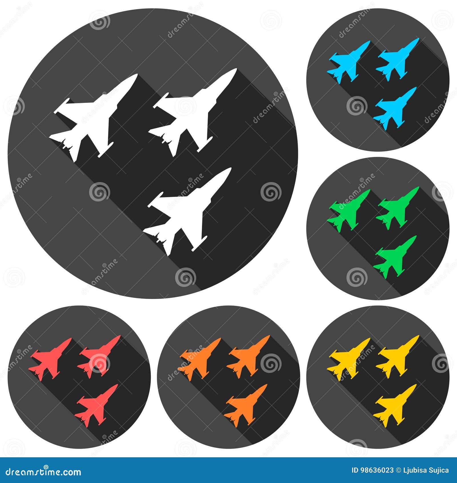 Fighter Plane Icons Set with Long Shadow Stock Vector - Illustration of ...