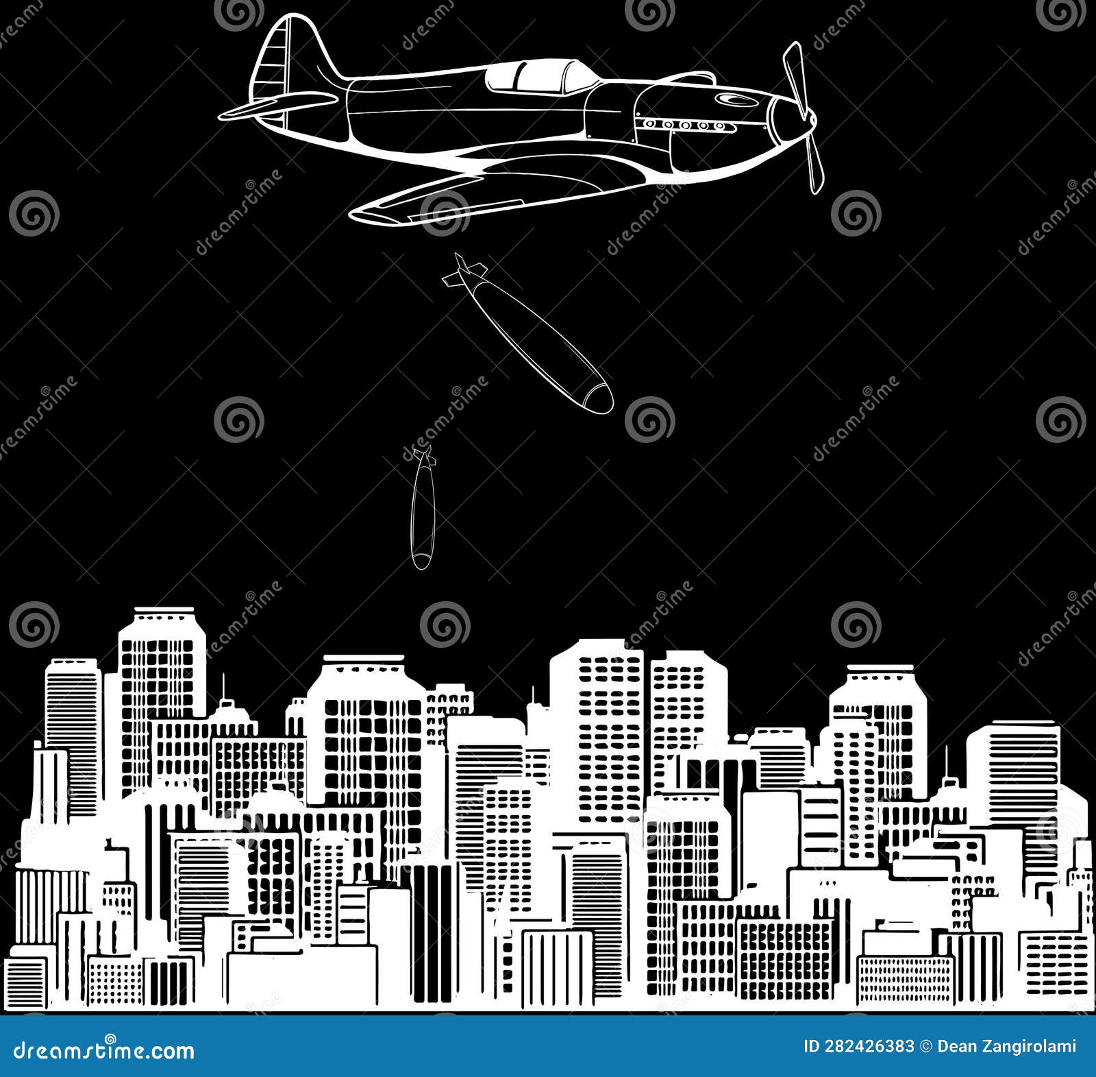 Fighter Plane in White Line on Black Background Stock Vector ...