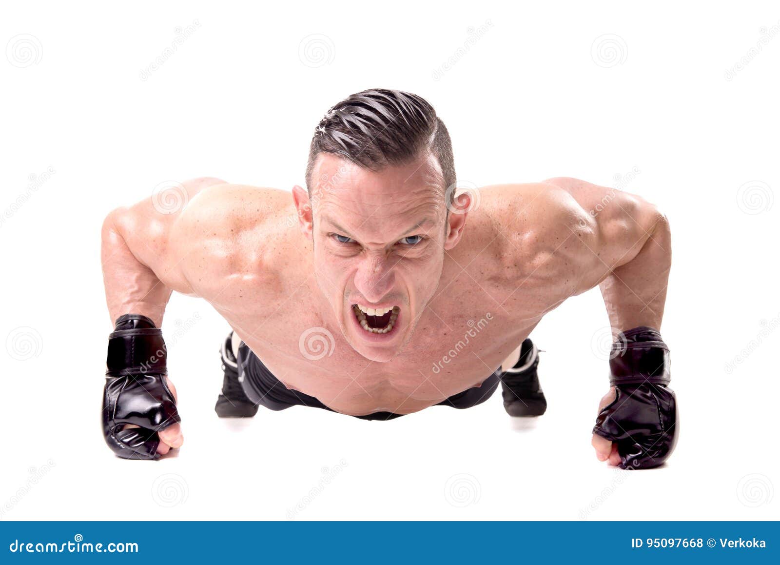 Fighter Posing with Gloves Isolated Stock Photo - Image of athletic ...