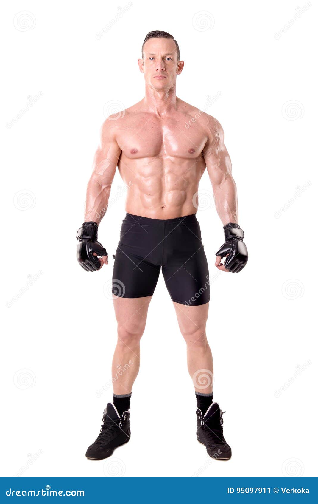 Fighter Posing with Gloves Isolated Stock Image - Image of fighter ...
