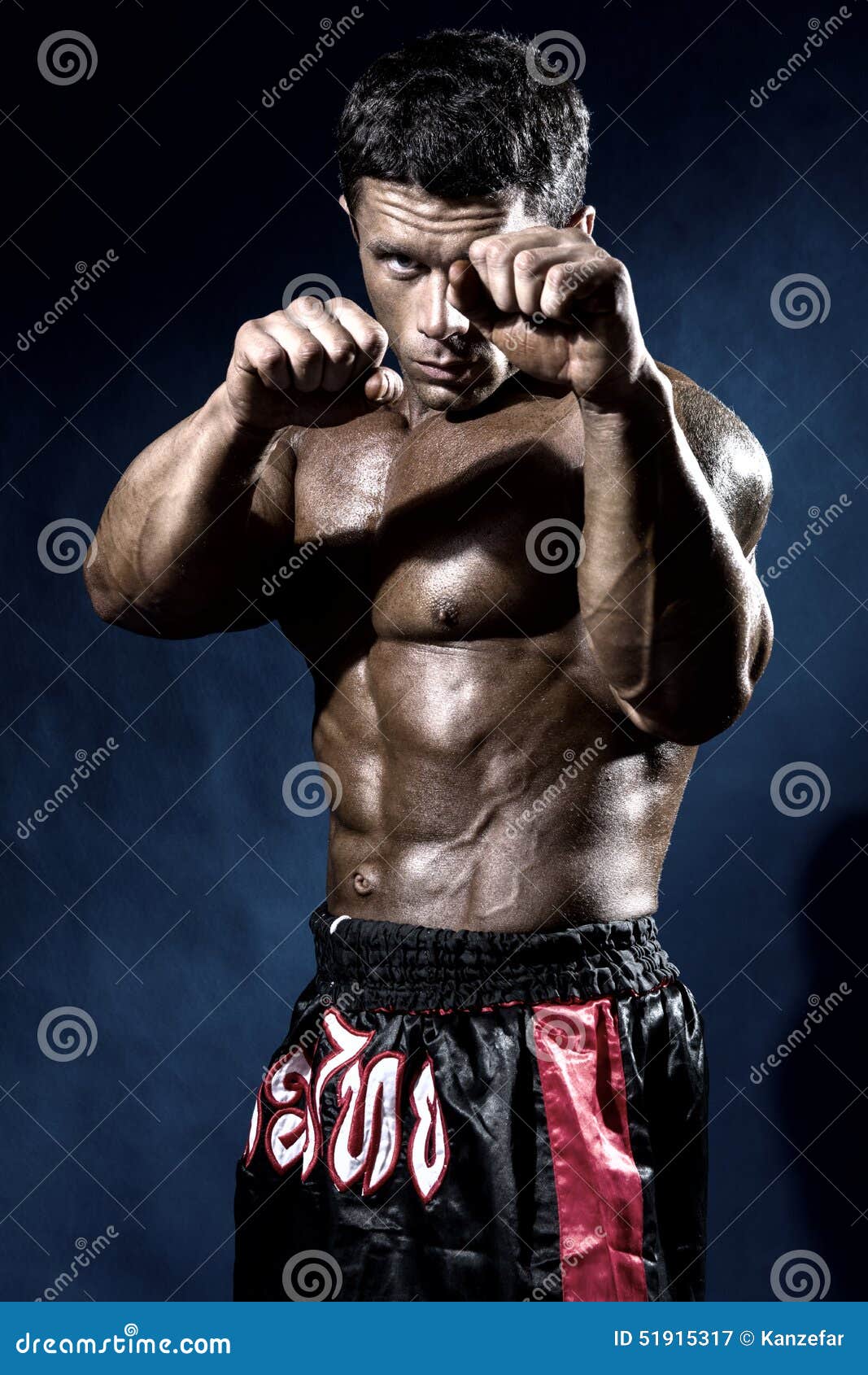 Fighter in a Rack with Fists. Portrait of a Kick-boxer Stock Image ...