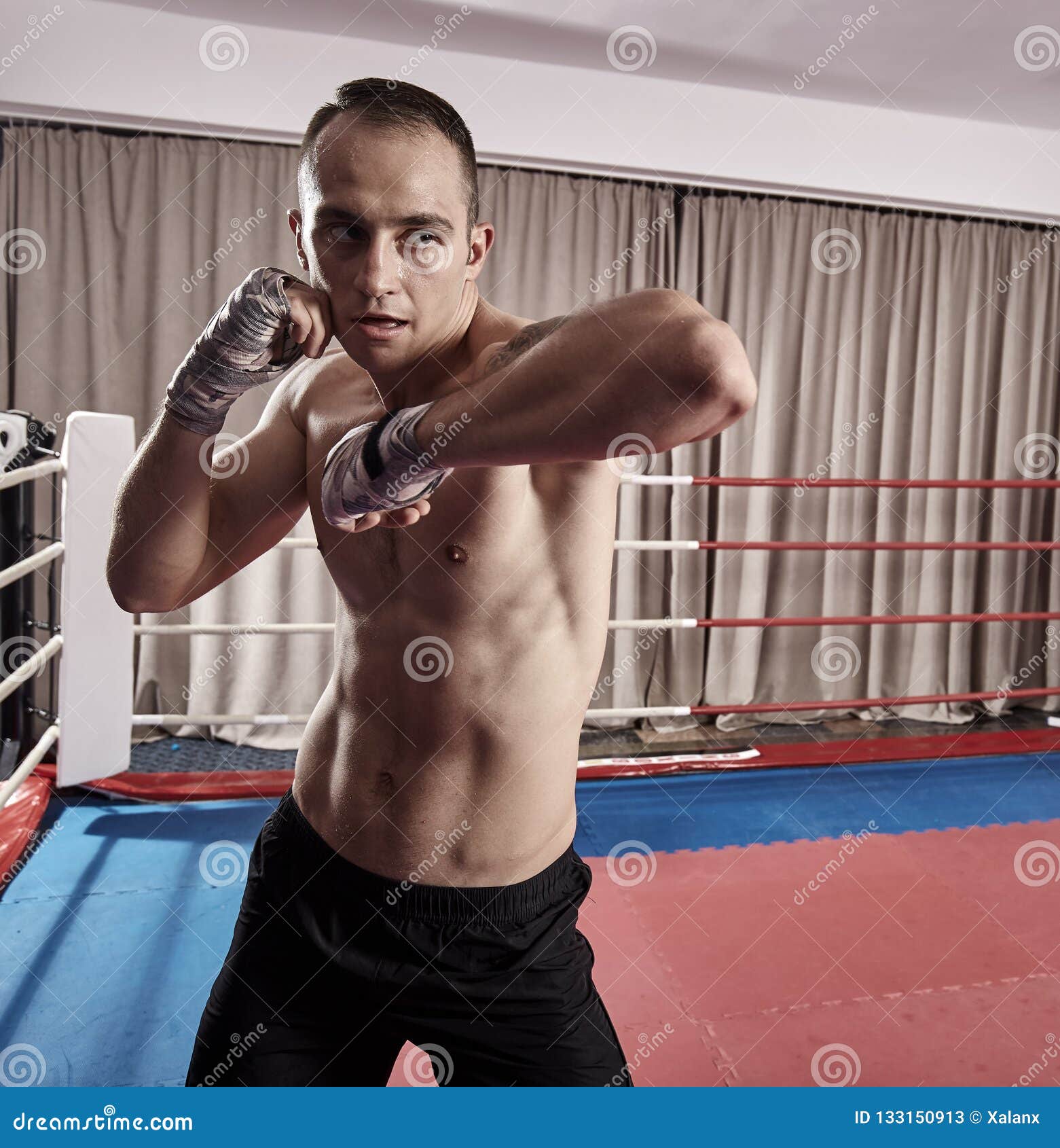 Fighter Shadow Boxing in the Ring Stock Image - Image of shadow, muay ...