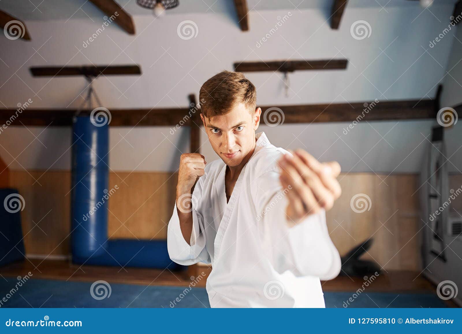 Fighter Shows His Superiority. Calls for a Fight Stock Photo - Image of ...