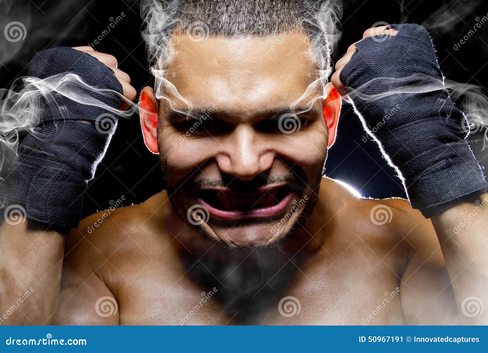 Fighter Smoking Rage stock image. Image of intensity - 50967191