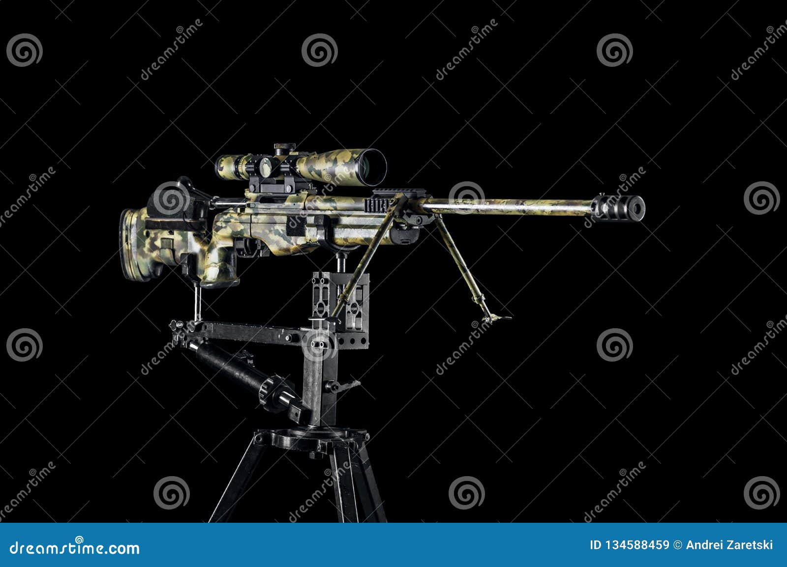 Fighter of a Special Unit is Aiming at the Sight of the Machine Gun ...