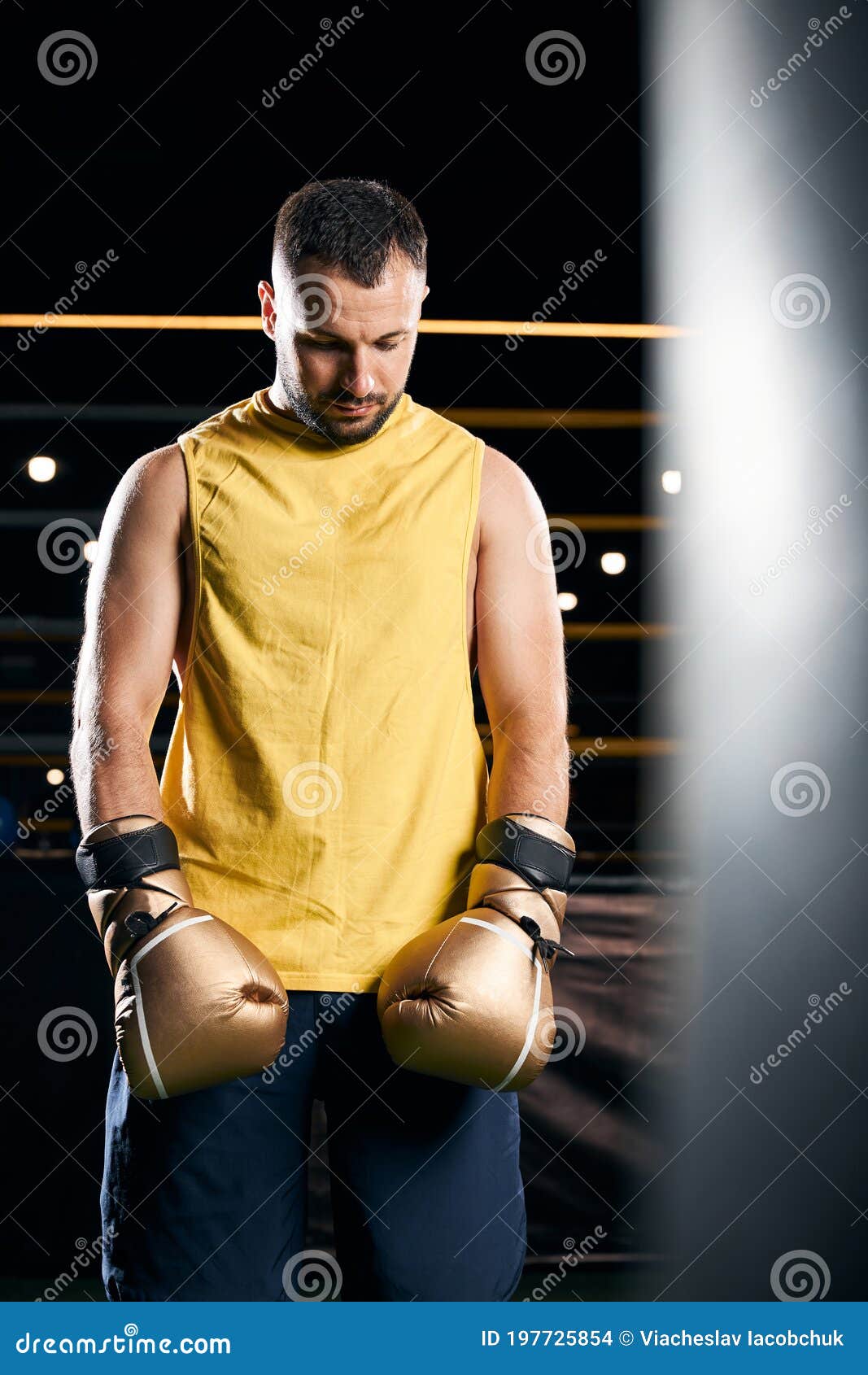 Sad Boxing Champion Standing with His Head Down Stock Photo - Image of ...