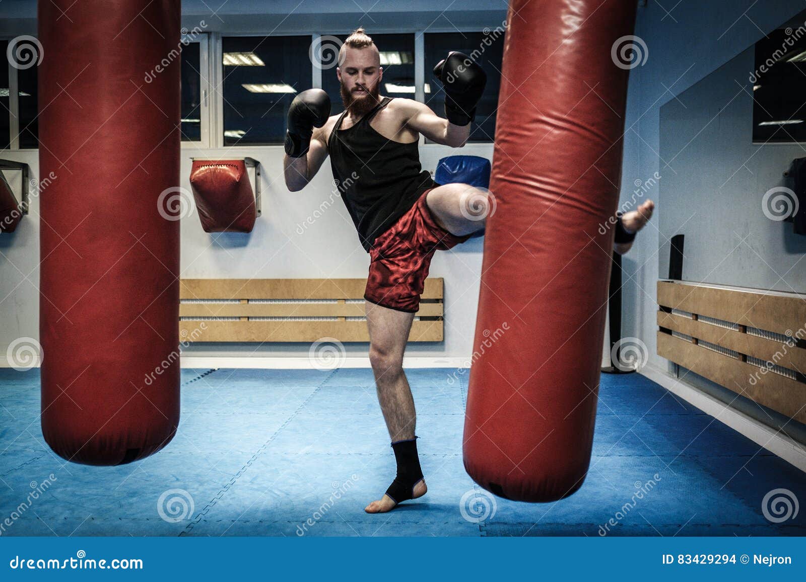 Fighter Training with Punching Bag at Gym Stock Photo - Image of boxer ...