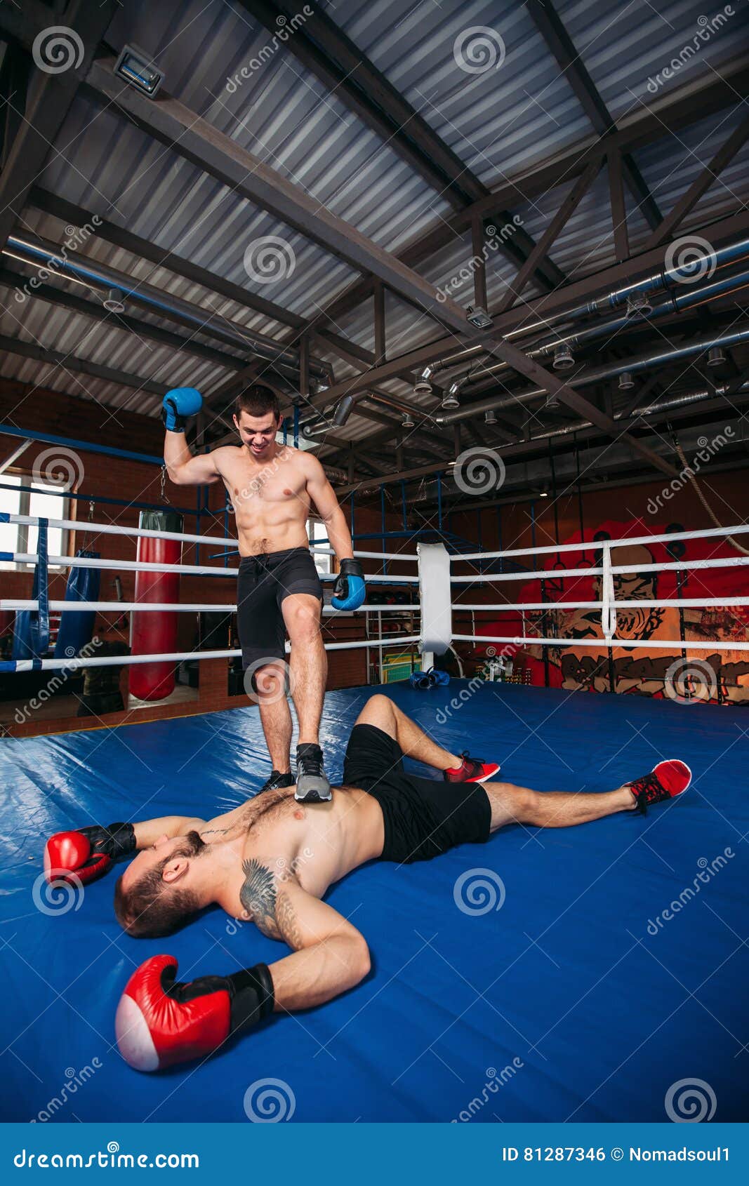Fighter wins the strike. stock photo. Image of blue, exercise - 81287346