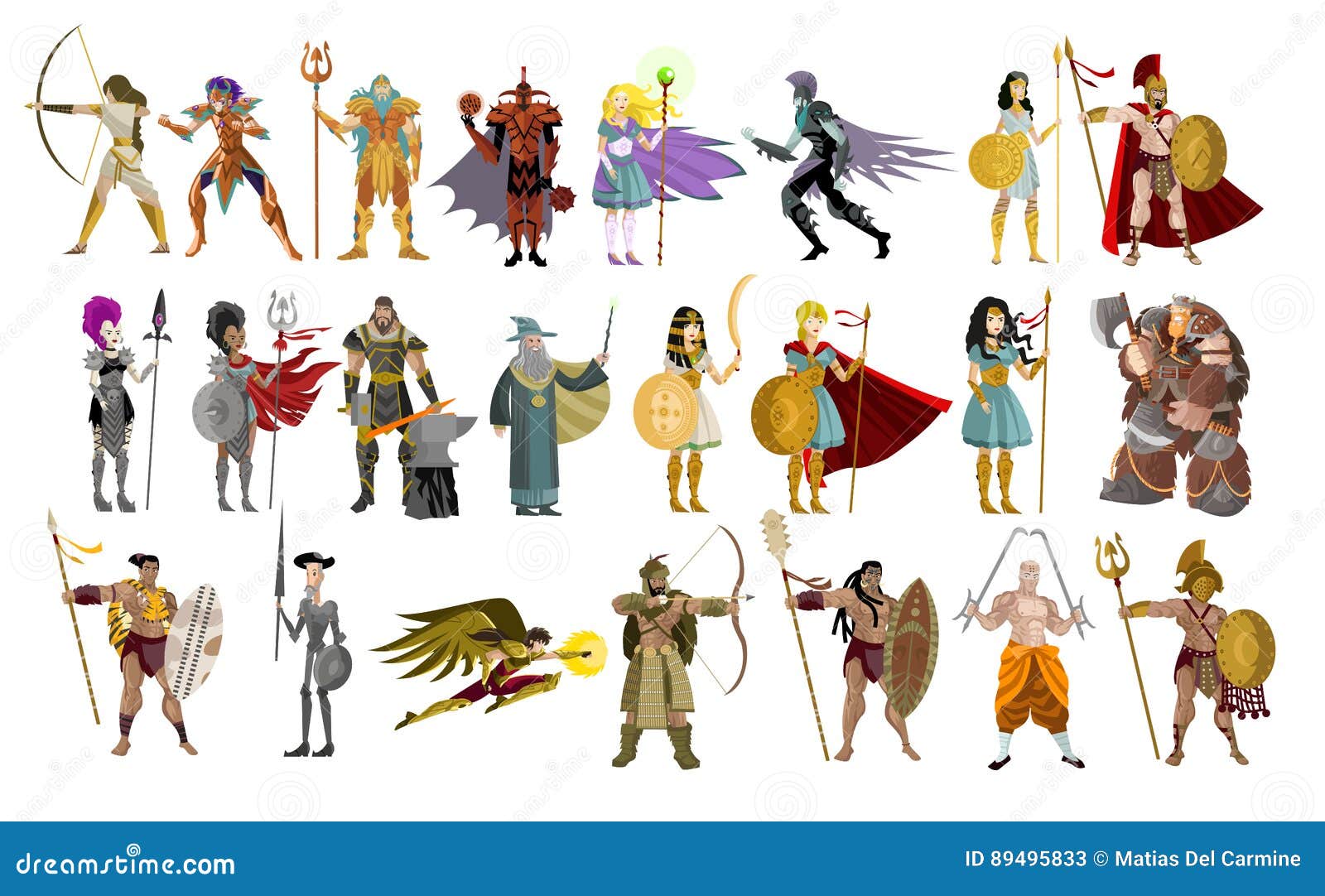 Knight Warriors In Different Poses. Warrior With A Traditional Weapon ...