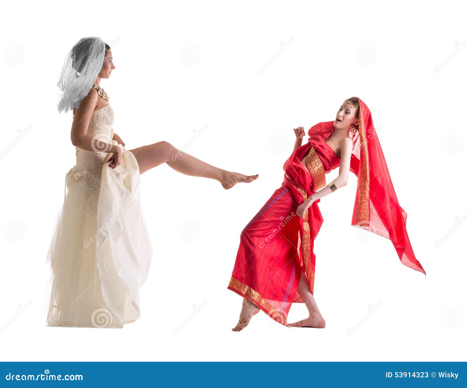 Fighting of Brides. Modern Vs. Traditional Stock Image - Image of ...
