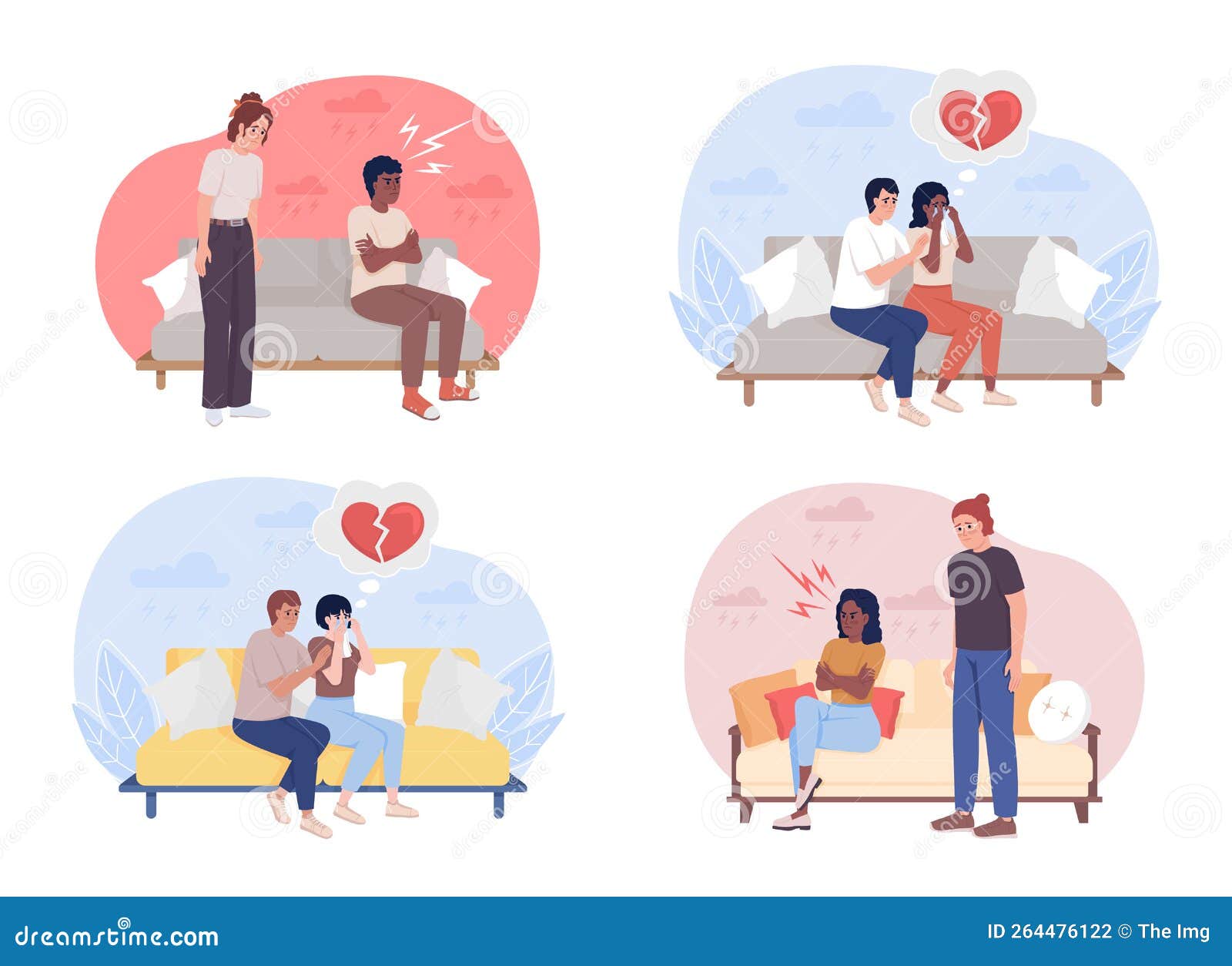 Fighting Couple 2D Vector Isolated Illustration Set Stock Vector ...