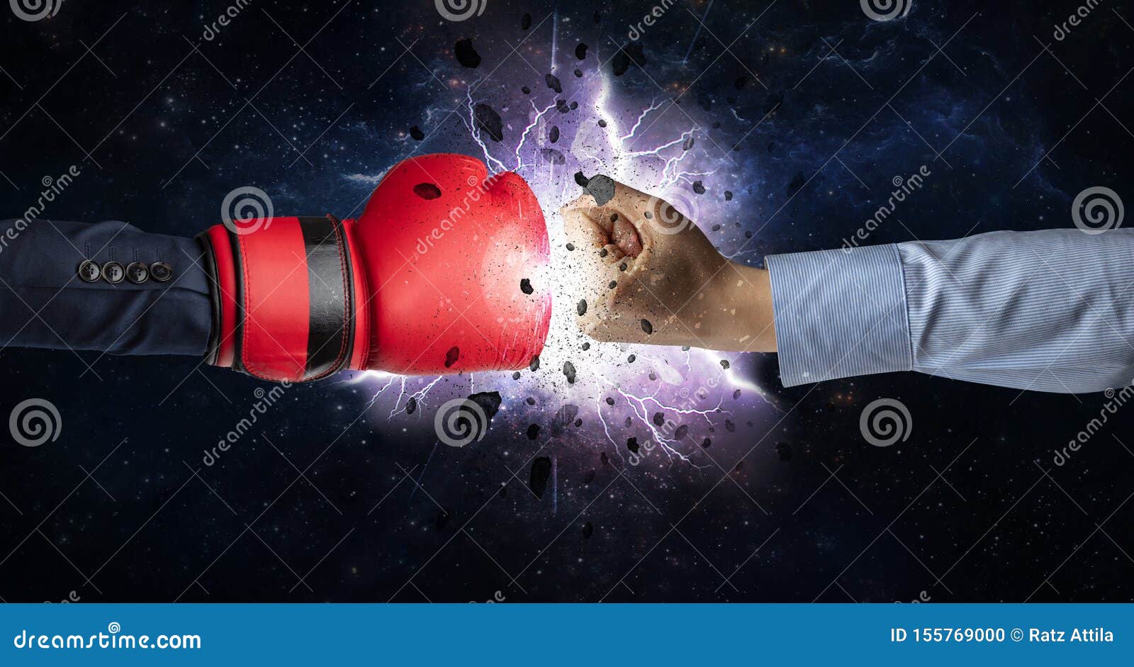 Fighting Hands with Storm Explosion Stock Photo - Image of business ...