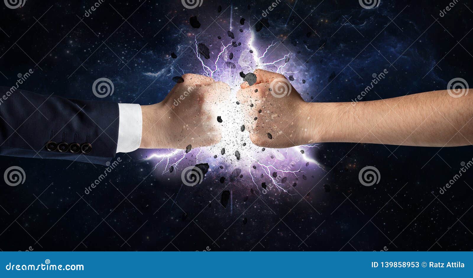Fighting Hands with Storm Explosion Stock Image - Image of flash ...