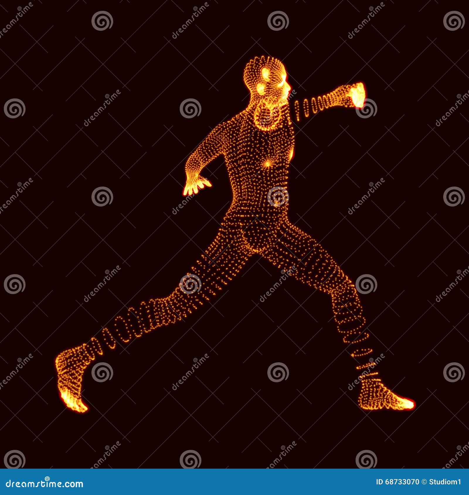 Fighting Man. 3D Model Of Man. Human Body Model. Body Scanning. View Of ...