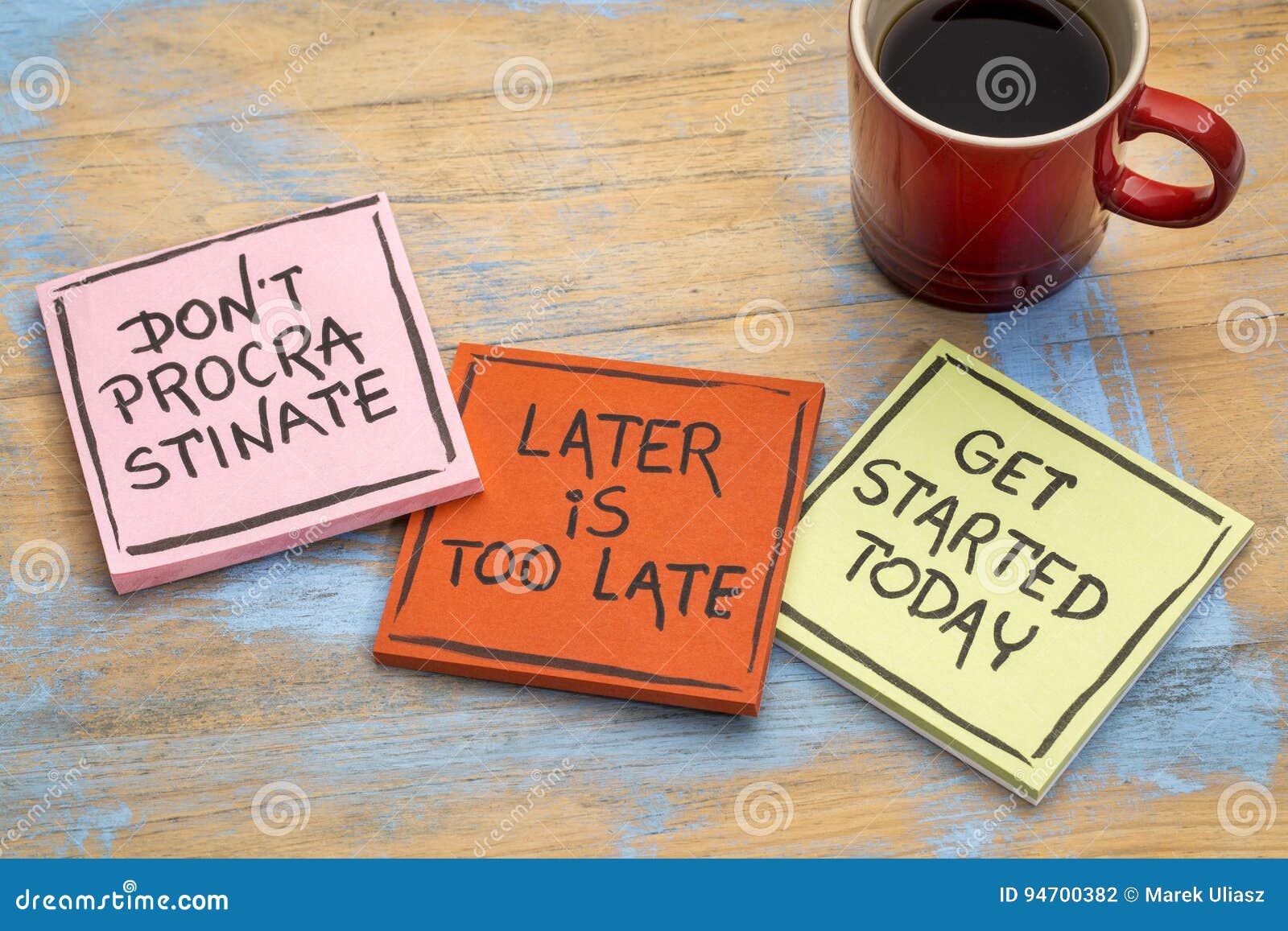 Fighting Procrastination - Set of Motivational Notes Stock Photo ...