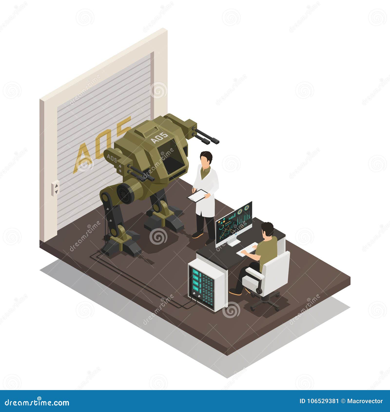 Robots Engineers Holding Construction Drawings Modern Robotic ...
