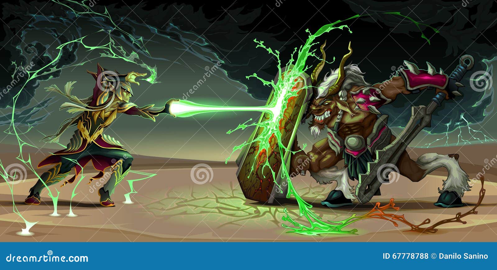 Fighting Scene between Elf and Beast Stock Vector - Illustration of ...