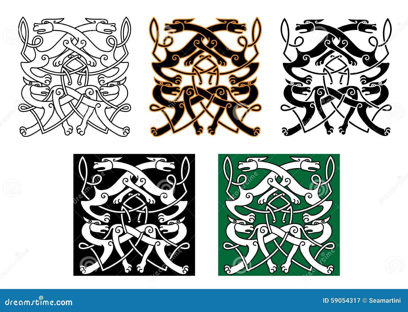 Fighting Wolves Celtic Pattern Ornament Stock Vector - Illustration of ...