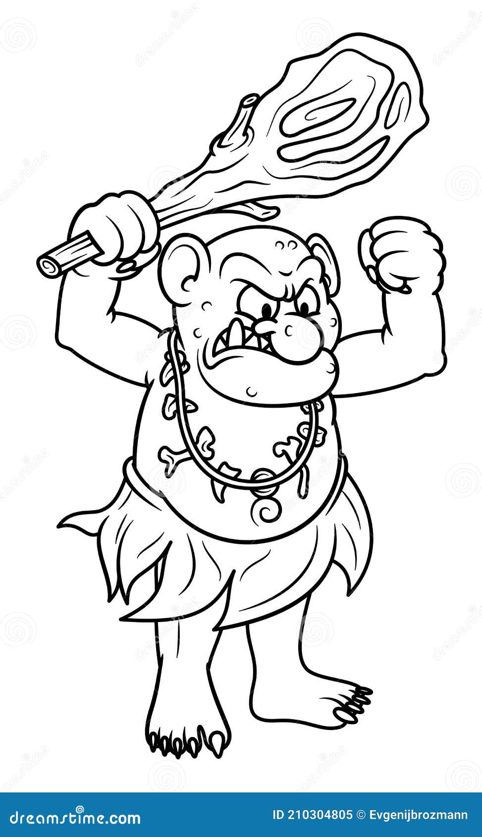 Angry Ogre Cartoon Illustration With A Stick Club. Isolated Image On ...