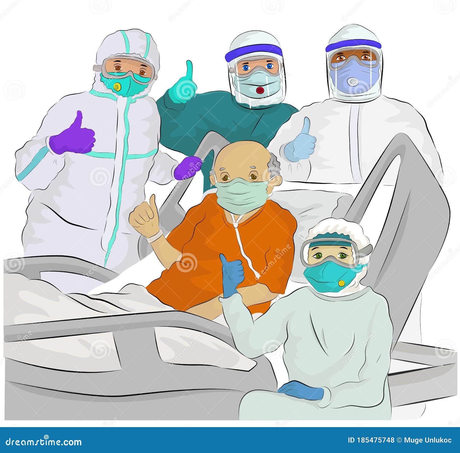 Vector Illustration of a Senior Coronavirus Patient with a Mask, Four ...