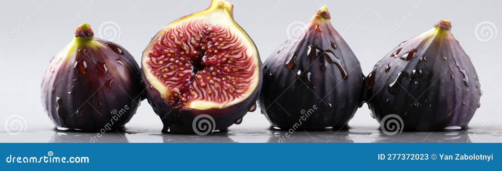Figs with Droplets Standing on White Background Wide Panoramic ...