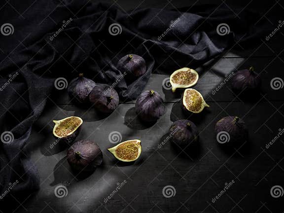 Figs Over a Black Background Stock Photo - Image of fruit, wood: 269182076